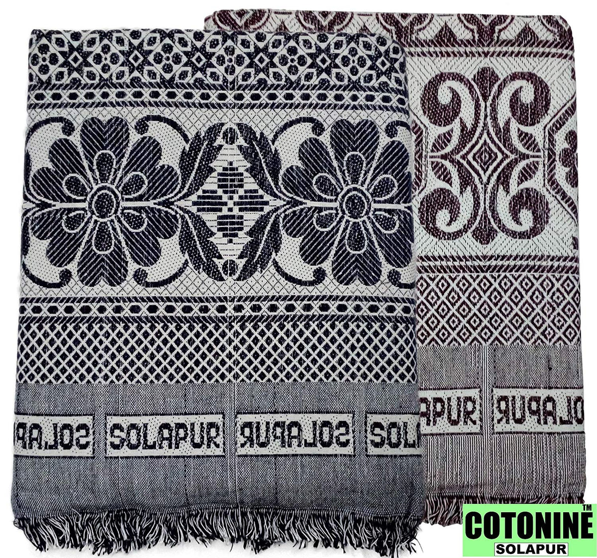 Solapuri Chadar / Single Size Cotton Blanket, Daily use : Brown & Blue ...